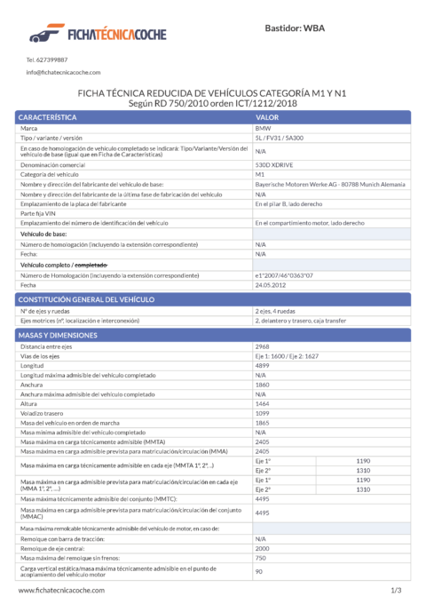 Ficha Reducida precio 44,91€ - Garantizadas - Ficha Técnica Coche